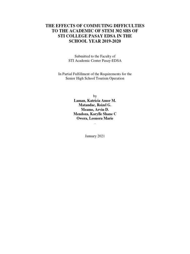 The Effects of Commuting Difficulties To | PDF | Commuting | Hypothesis