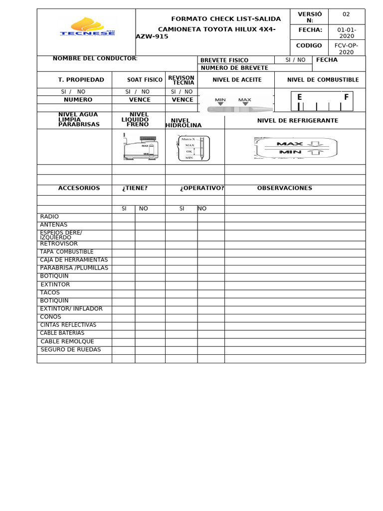 Formato de Control Vehicular-Toyota Azw-915 Fcv-Op-2020 | PDF ...