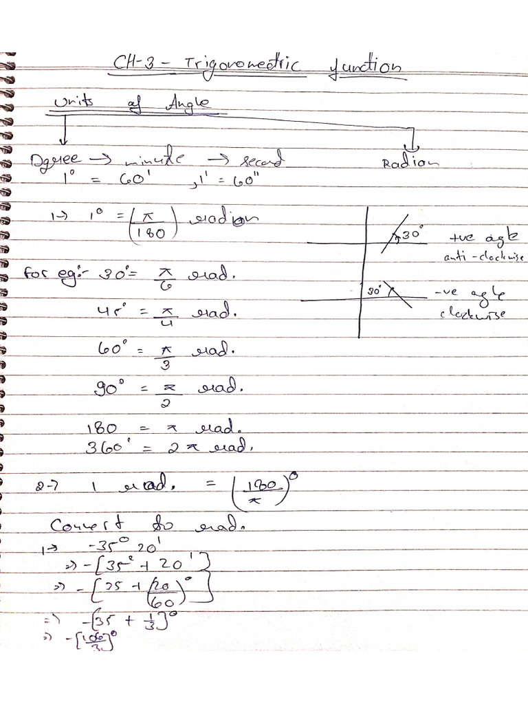 TRIGONOMETRIC FUNCTIONS CLASS 11 Notes | PDF