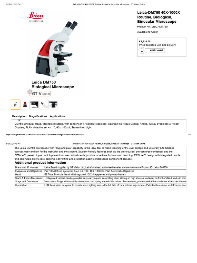 Leica-DM750 40X-1000X Routine, Biological, Binocular Microscope - GT ...