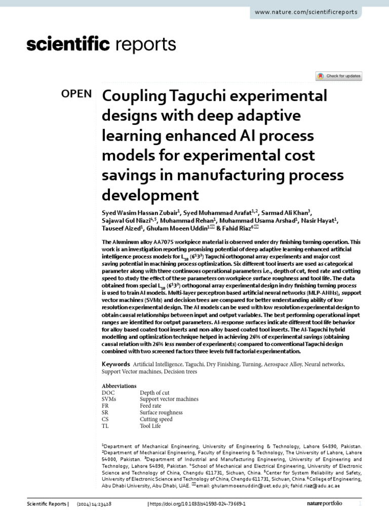 Coupling Taguchi Experimental Designs With Deep Adaptive Learning ...