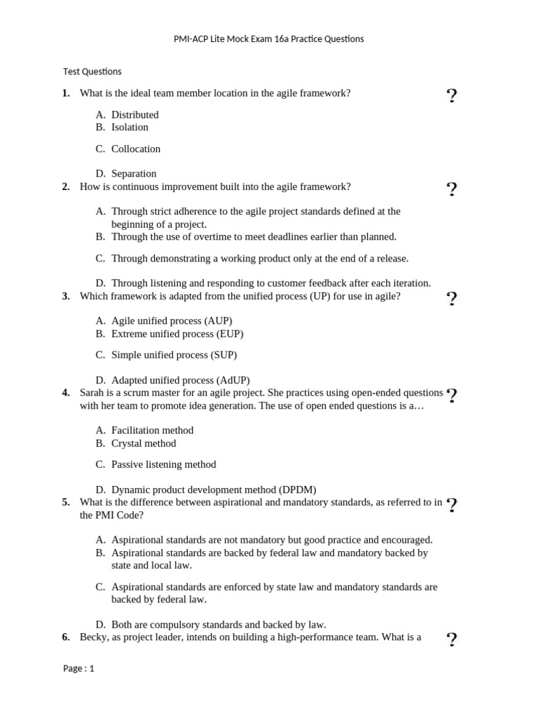 PMI-ACP Exam Practice Questions 2025 | PDF | Agile Software Development ...