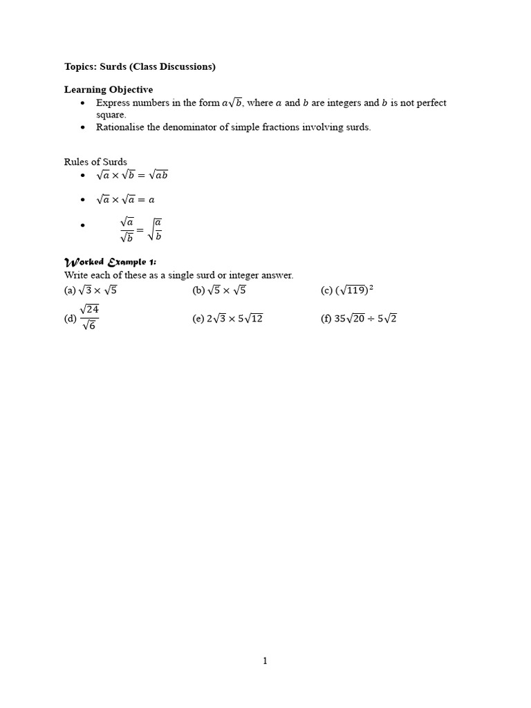 Understanding Surds: Rules and Examples | PDF | Multiplication | Numbers