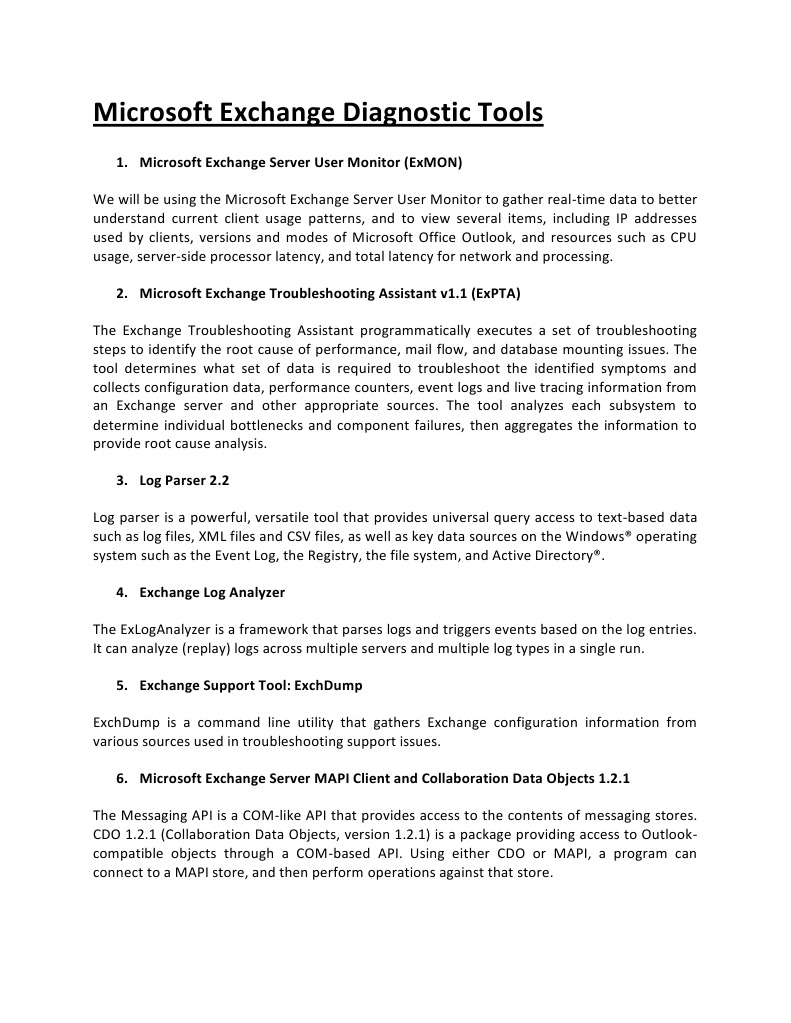 MS Exchange Diagnostic Tools | PDF | Microsoft Exchange Server ...