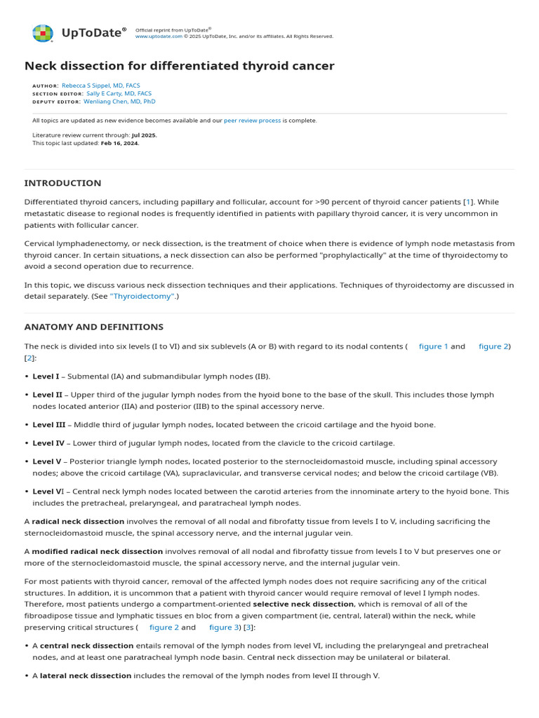 Neck Dissection For Differentiated Thyroid Cancer | PDF | Neck | Metastasis