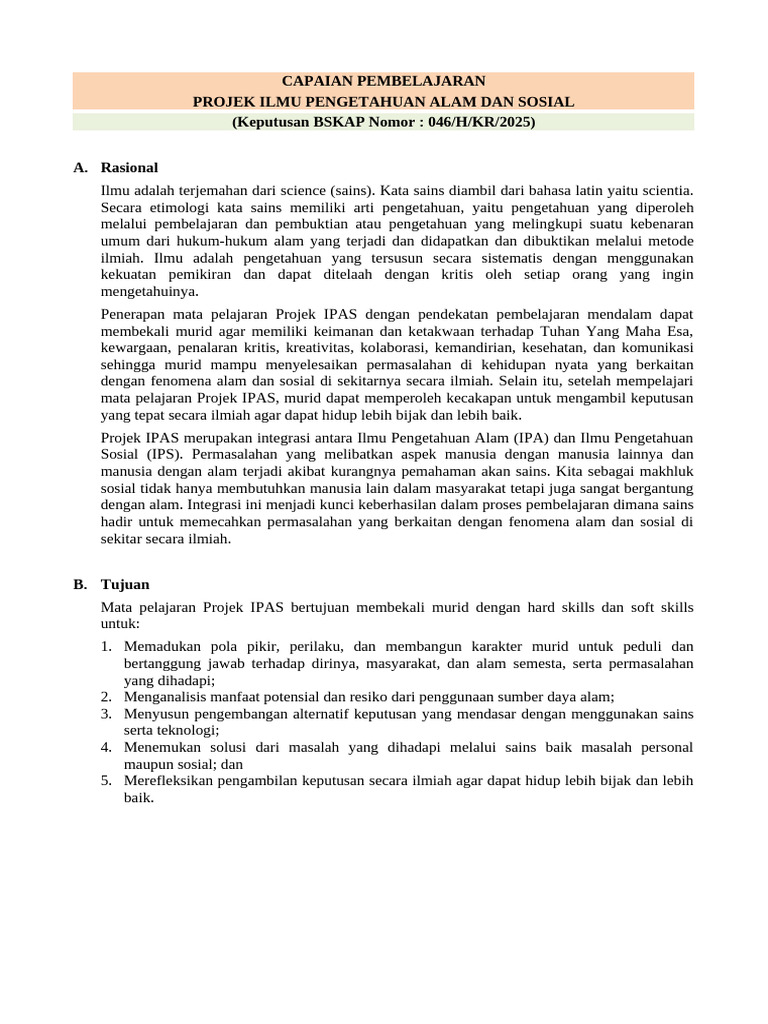Capaian Pembelajaran IPAS Fase E 2025 | PDF