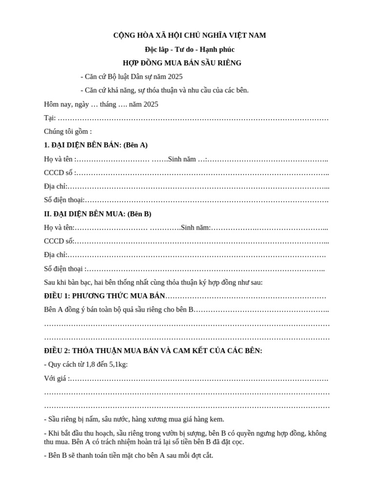 Hop Dong Sau Rieng | PDF