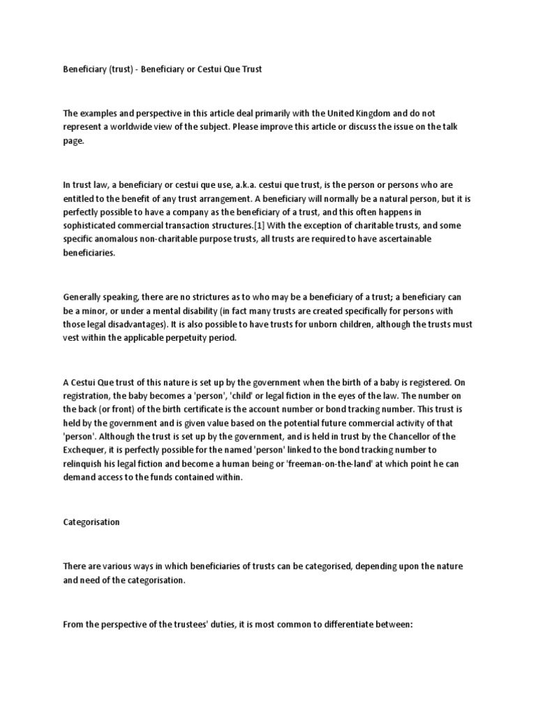 Cestui Que Vie Trust | PDF | Beneficiary (Trust) | Trust Law