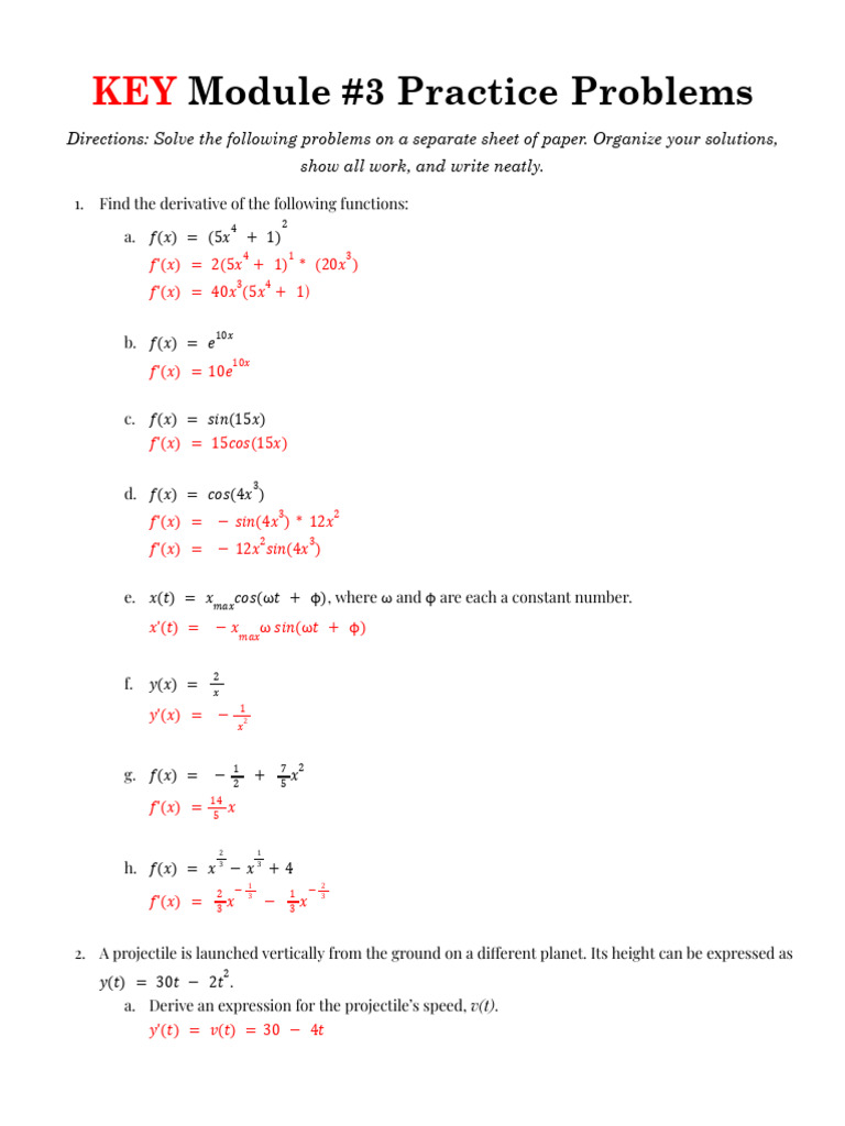 KEY Module #3 Practice Problems | PDF | Projectiles | Mass