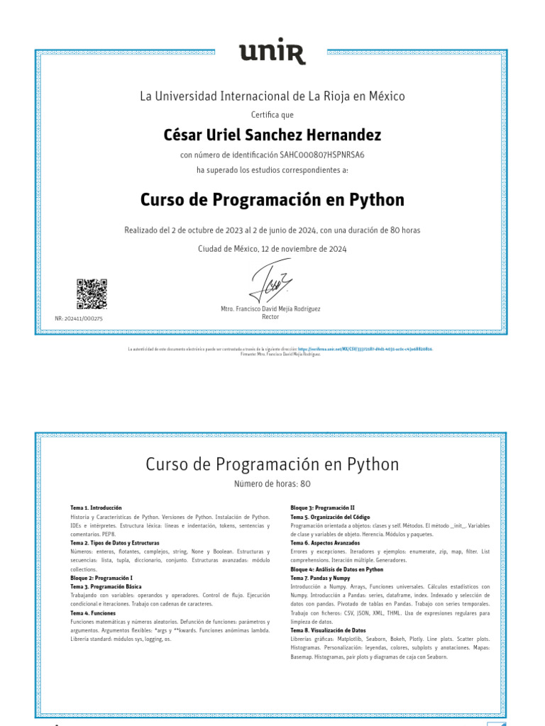 Curso de Programación en Python: César Uriel Sanchez Hernandez | PDF | Python (lenguaje de ...