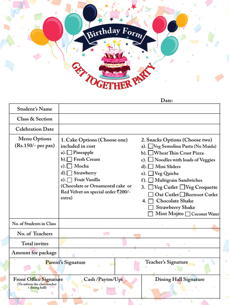 Birthday Celebration Form Template | PDF