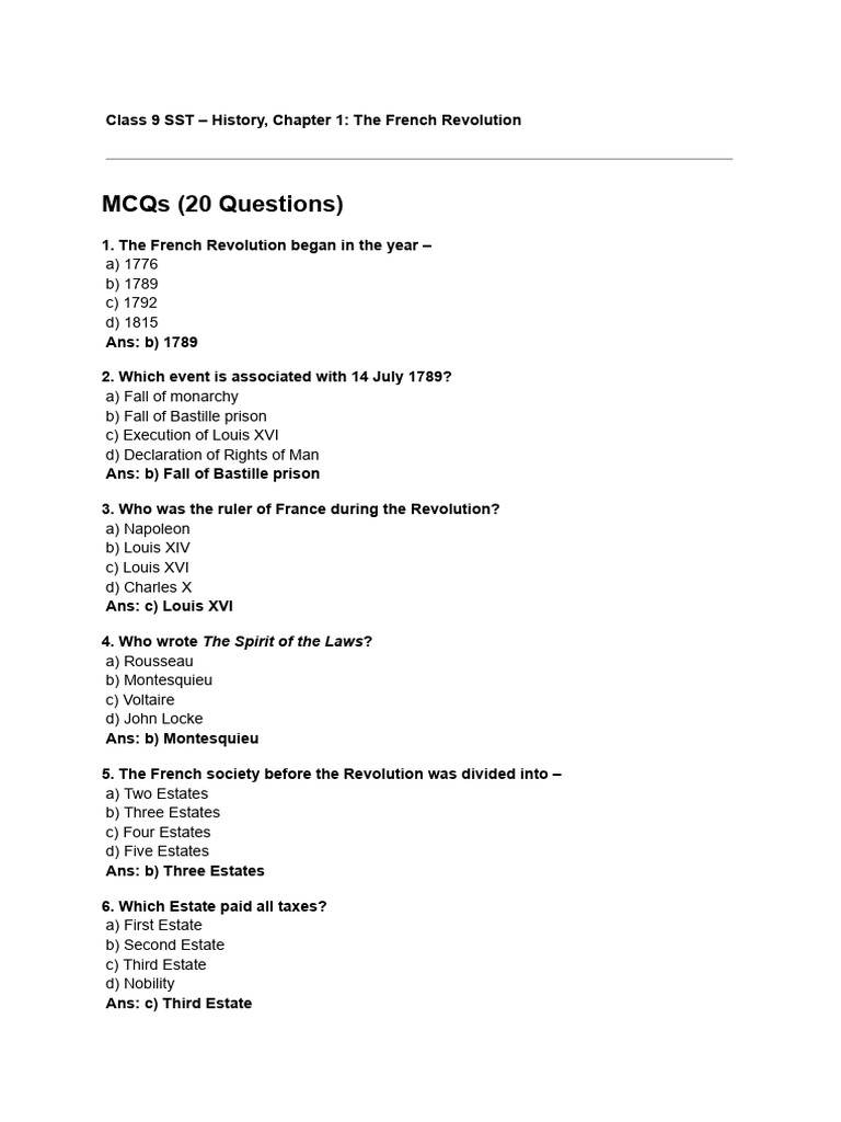 Class 9 SST - History, Chapter 1 - The French Revolution | PDF | French ...