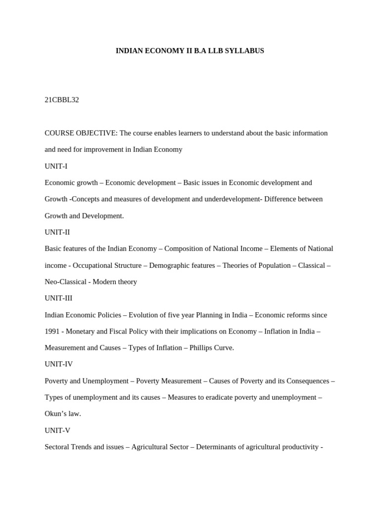 Indian Economy II B.A LLB Syllabus | PDF