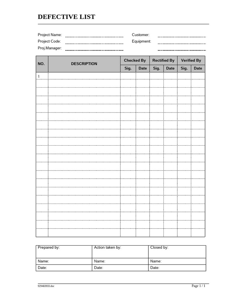 Defect List Format | PDF