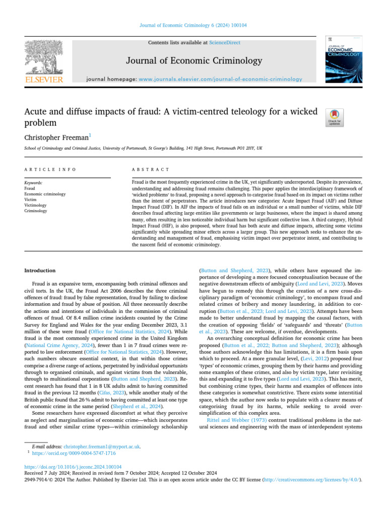 Acute and Diffuse Impacts of Fraud A Victim Centre 2024 Journal of ...