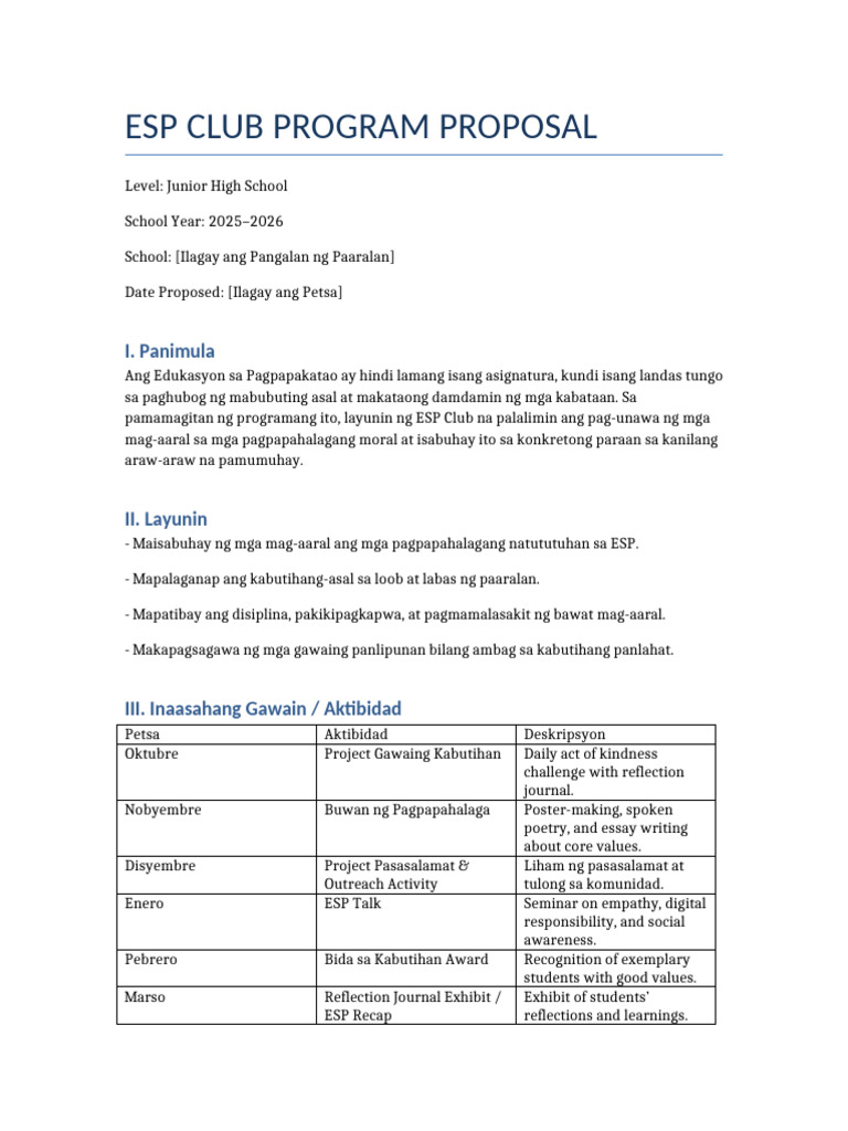 ESP Club Program Proposal | PDF