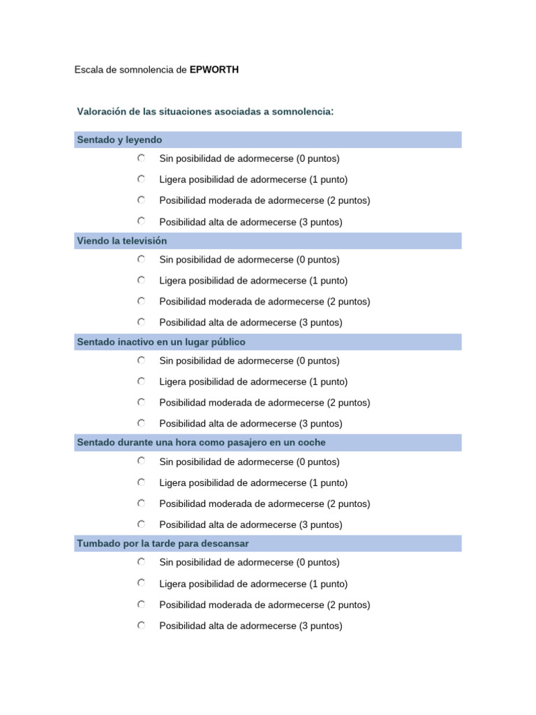 Escala de Somnolencia de Epworth y AOS | PDF | Apnea del sueño ...