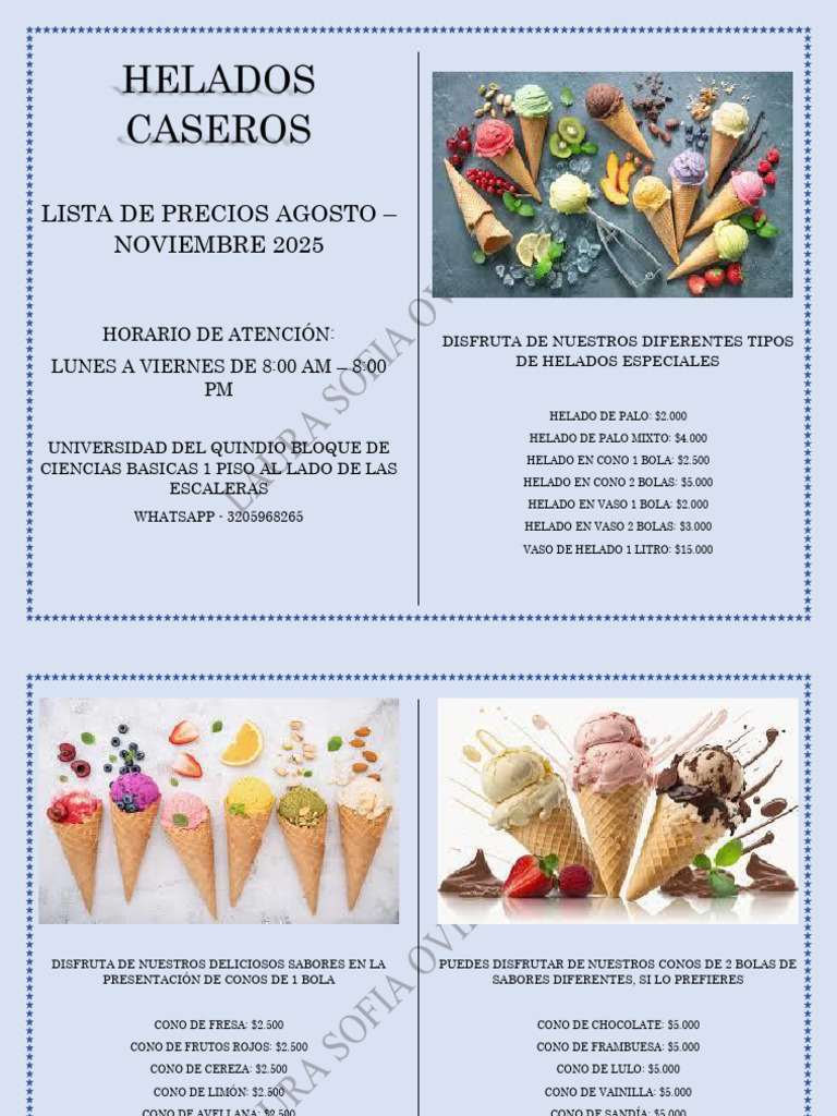Precios Helados Agosto-Noviembre 2025 | PDF | Helado | Cocina