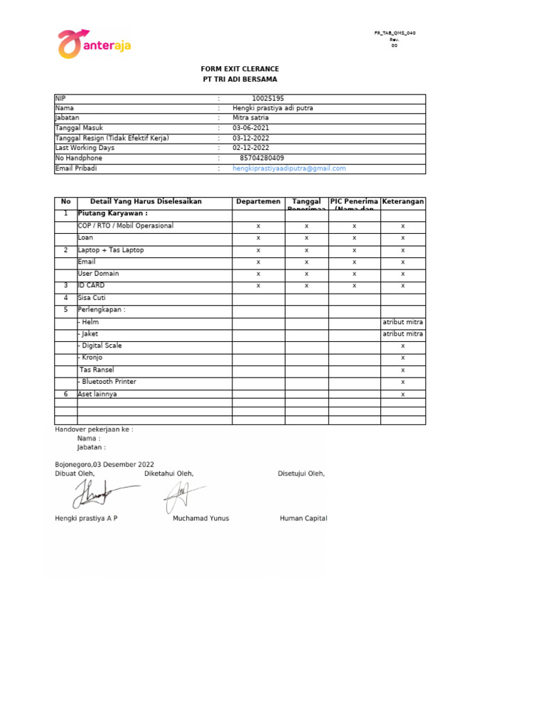 Formulir Exit Clearance Karyawan | PDF