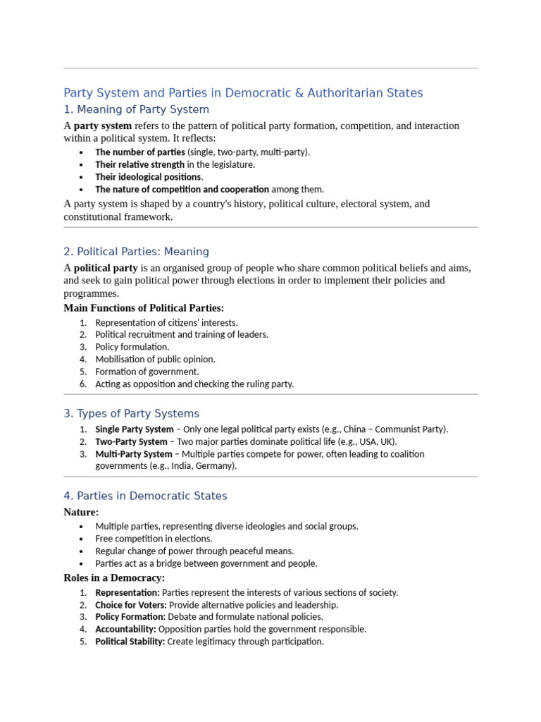Party System and Parties in Democratic & Authoritarian States | PDF ...