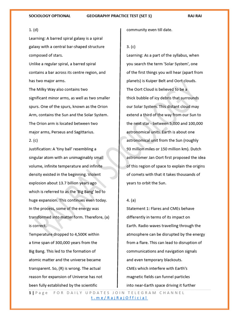 12.Geography Practice Test Set 1 Explanations | PDF | Twilight | Planets