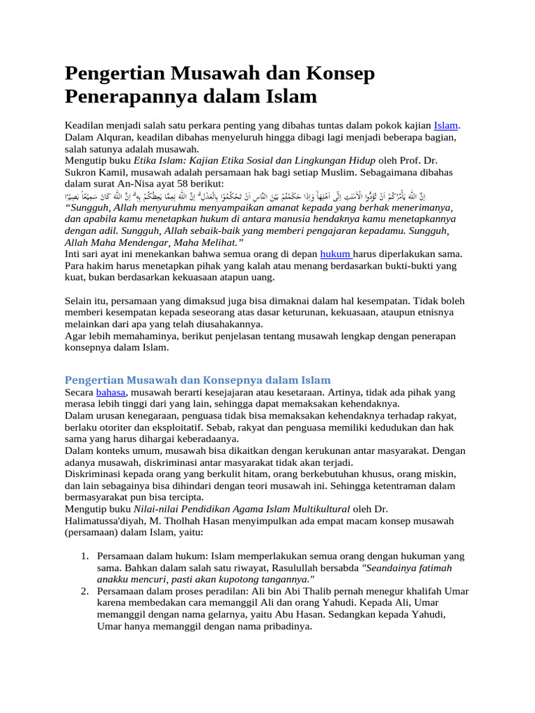 Arti dan Konsep Musawah dalam Islam | PDF