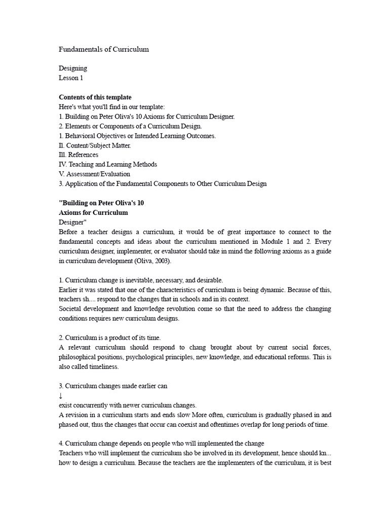 Curriculum Change: Key Principles and Components | PDF | Educational ...