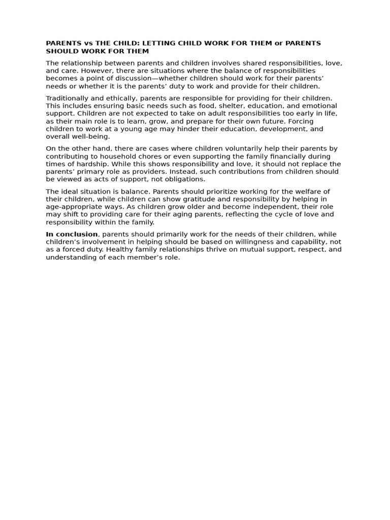 Essay Parents Vs The Child | PDF