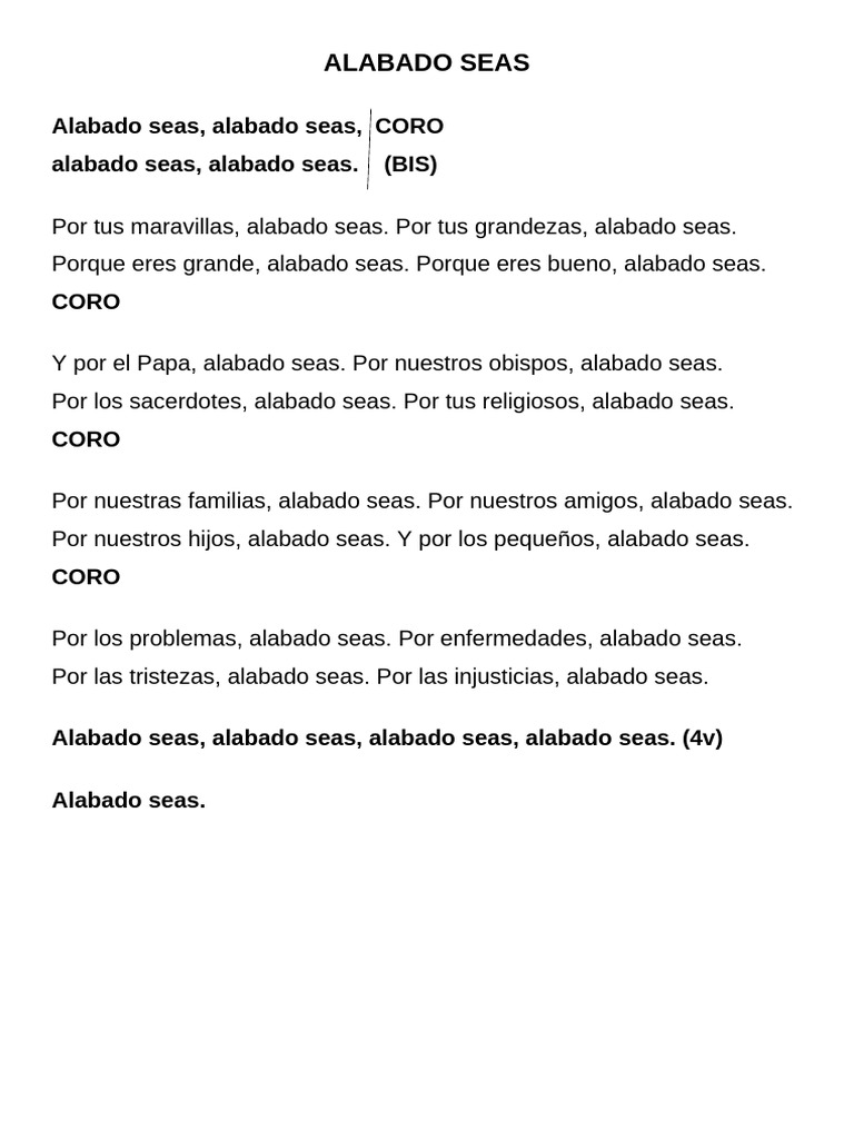 Alabado Seas (Letra) | PDF
