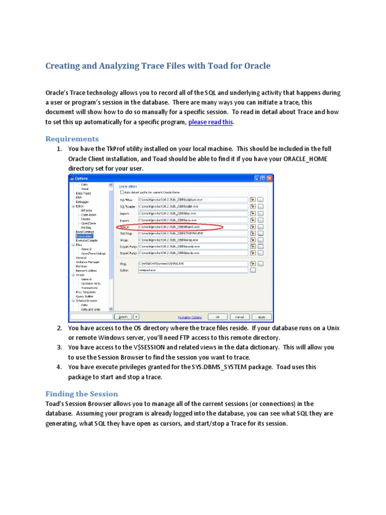 Creating And Analyzing Trace Files With Toad For Oracle Pdf Oracle