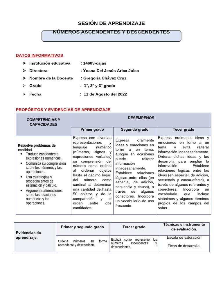 Números Ascendentes y Descendentes | PDF | Enseñando | Aprendizaje