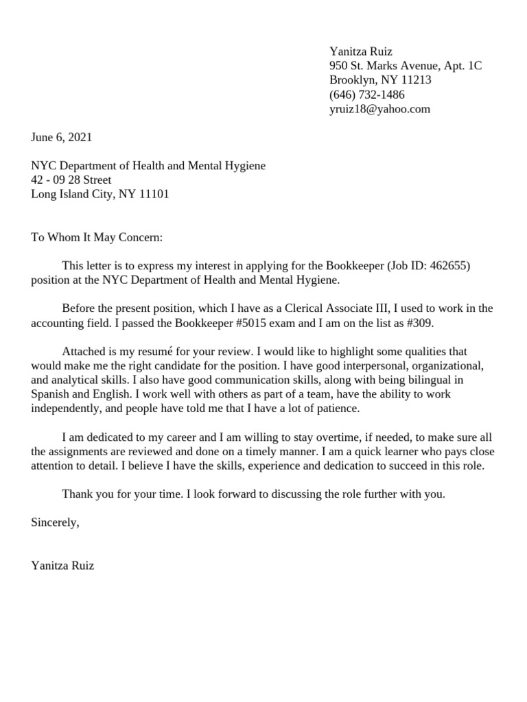 Yanitza Ruiz Cover Letter 2021 | PDF