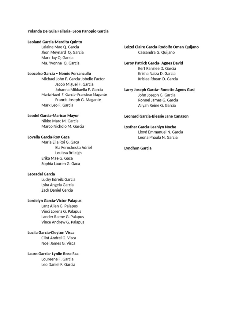 Garcia Family Tree Overview | PDF
