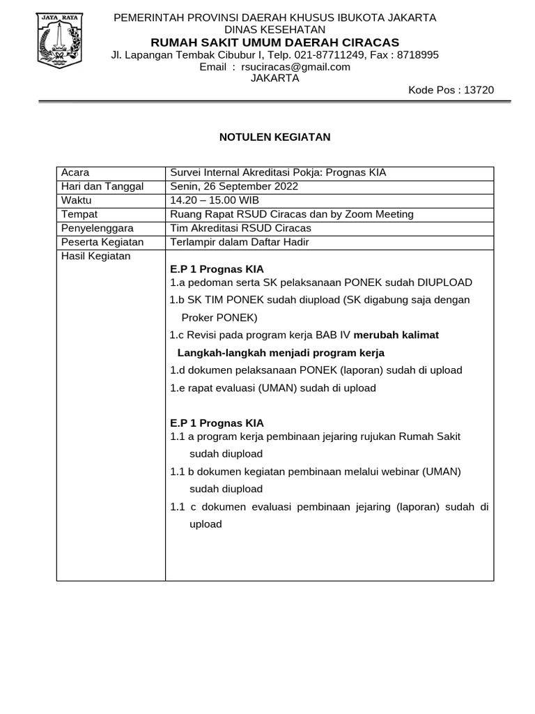 Notulen Prognas KIA - Survey Akreditasi | PDF