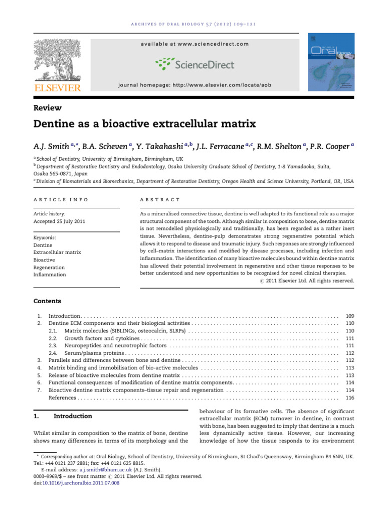 3.5. Dentine As A Bioactive Extracellular Matrix - Smith A, Scheven B ...