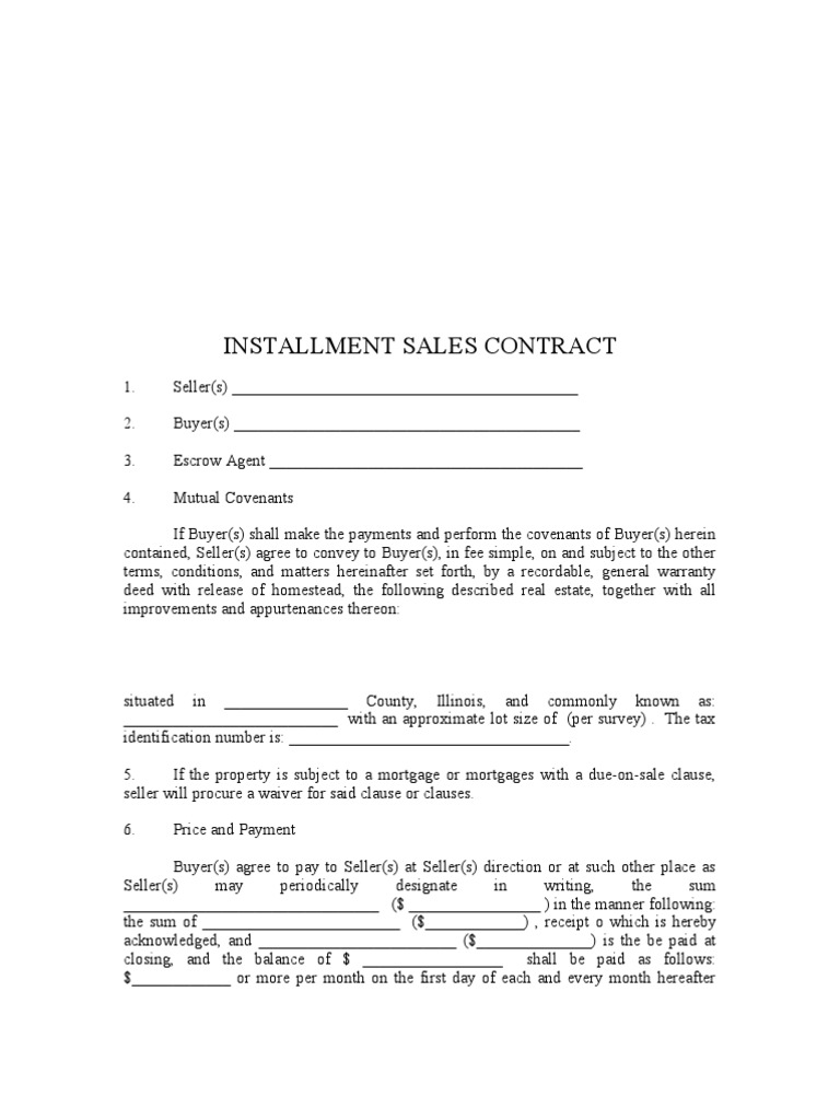 Terms of Sale: An Installment Sales Contract for the Purchase of ...