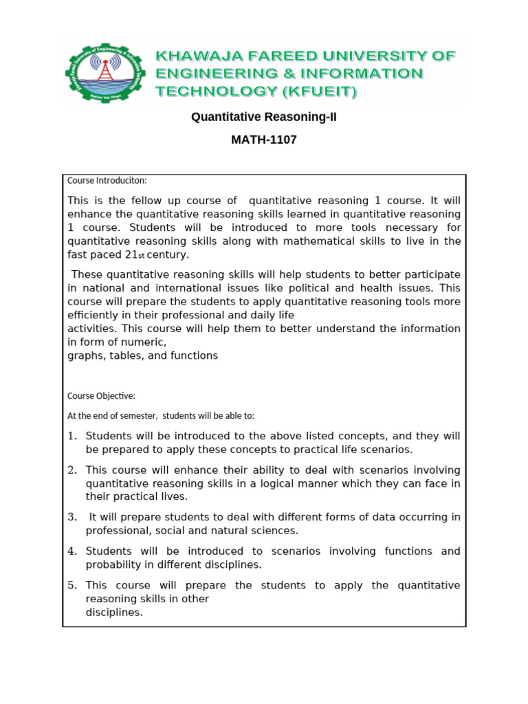 Advanced Quantitative Reasoning II Course | PDF | Mathematics | Reason