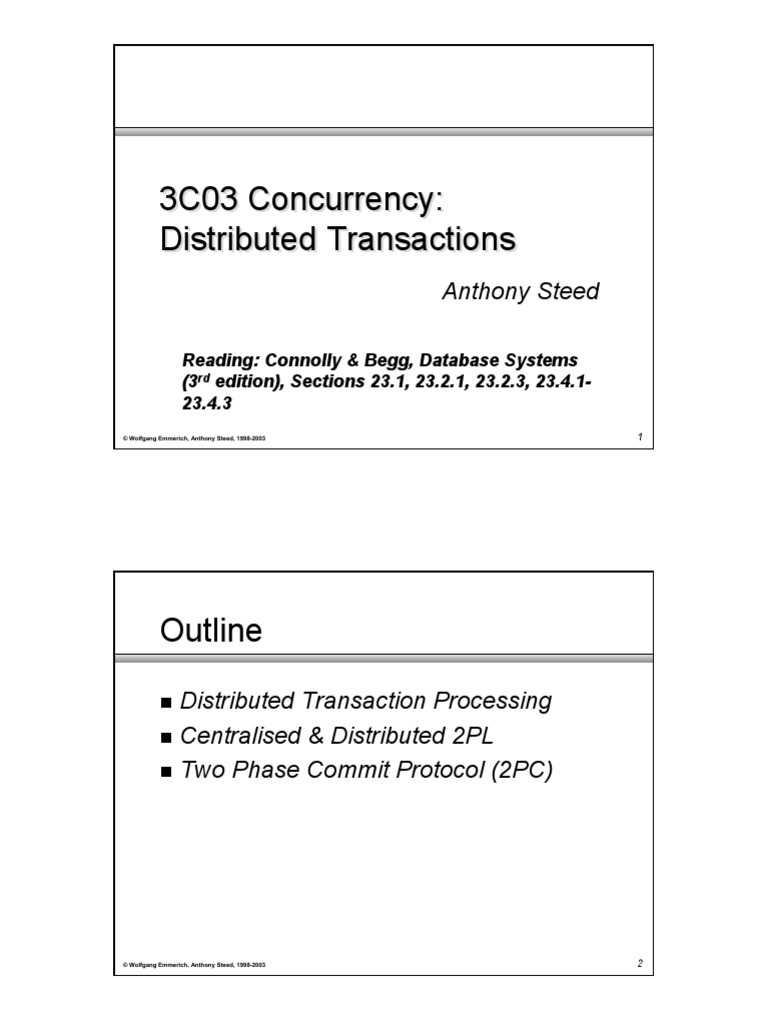 3c03 Concurrency Distributed Transactions Pdf Database Transaction Databases