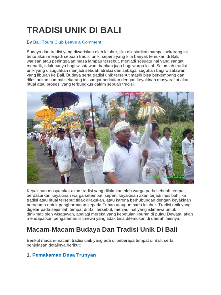 TRADISI UNIK DI BALI | PDF