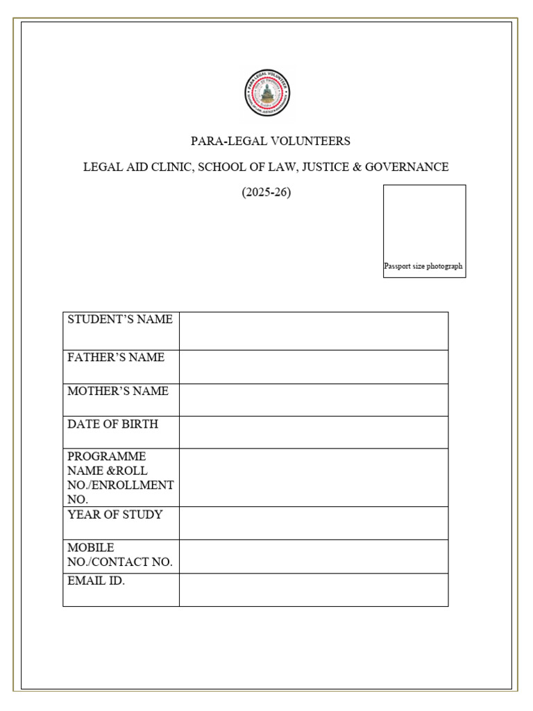 Paralegal Volunteers Form 2025-26 | PDF