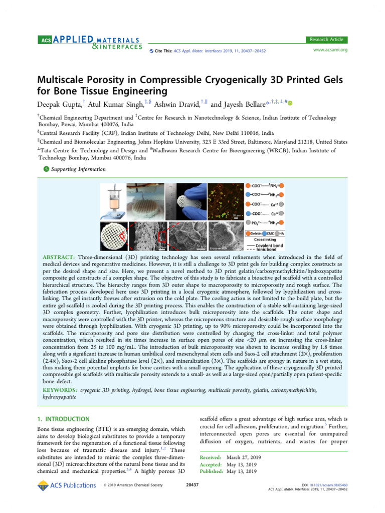 3D Printed Gel Scaffolds for Bone Engineering | PDF | Tissue ...