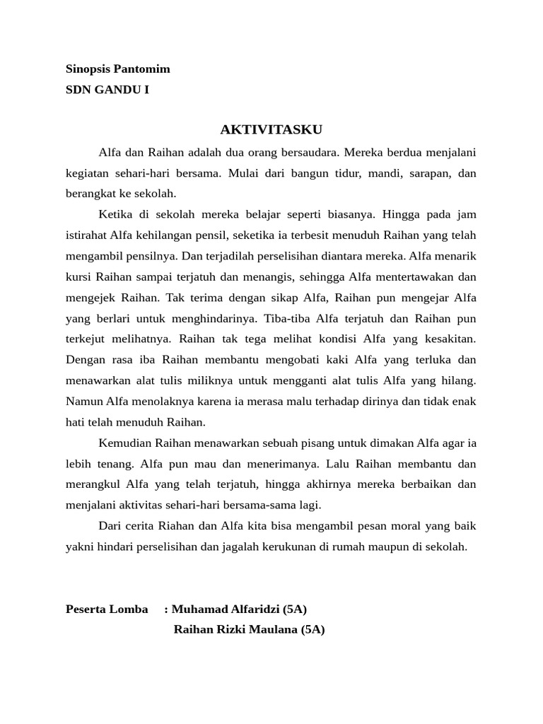 Sinopsis Pantomim: Perselisihan Saudara | PDF
