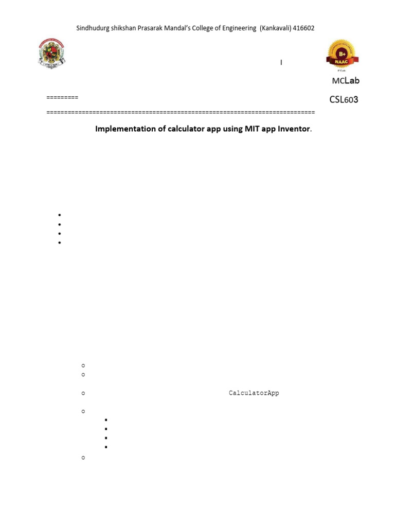 MIT App Inventor Calculator Tutorial | PDF | Application Software ...