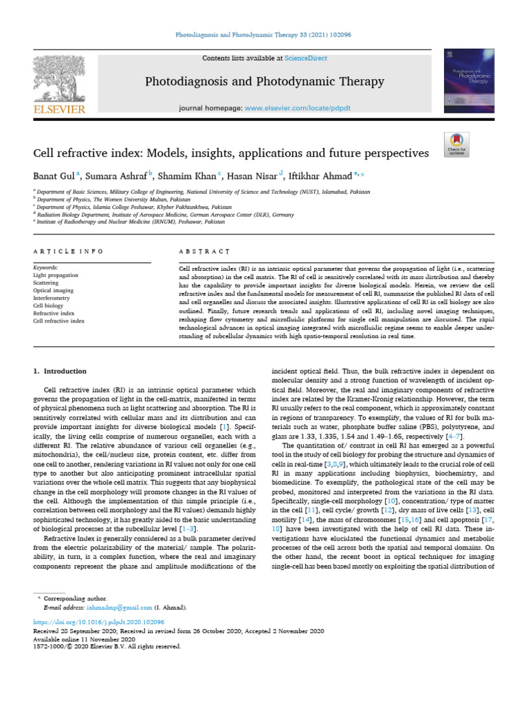 Cell Refractive Index: Insights & Applications | PDF | Microscopy ...