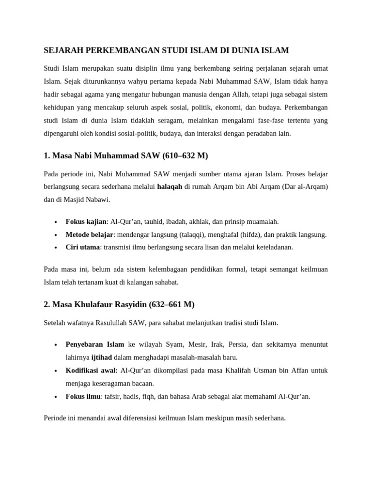 Sejarah Perkembangan Studi Islam | PDF
