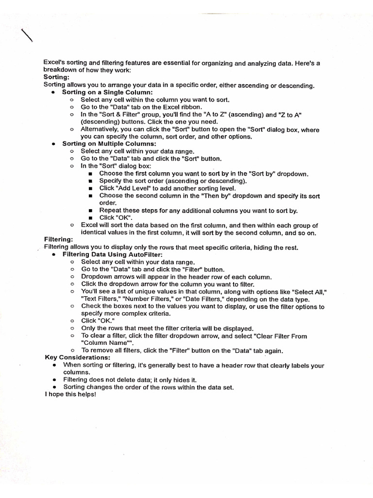 Excel Sorting and Filtering | PDF