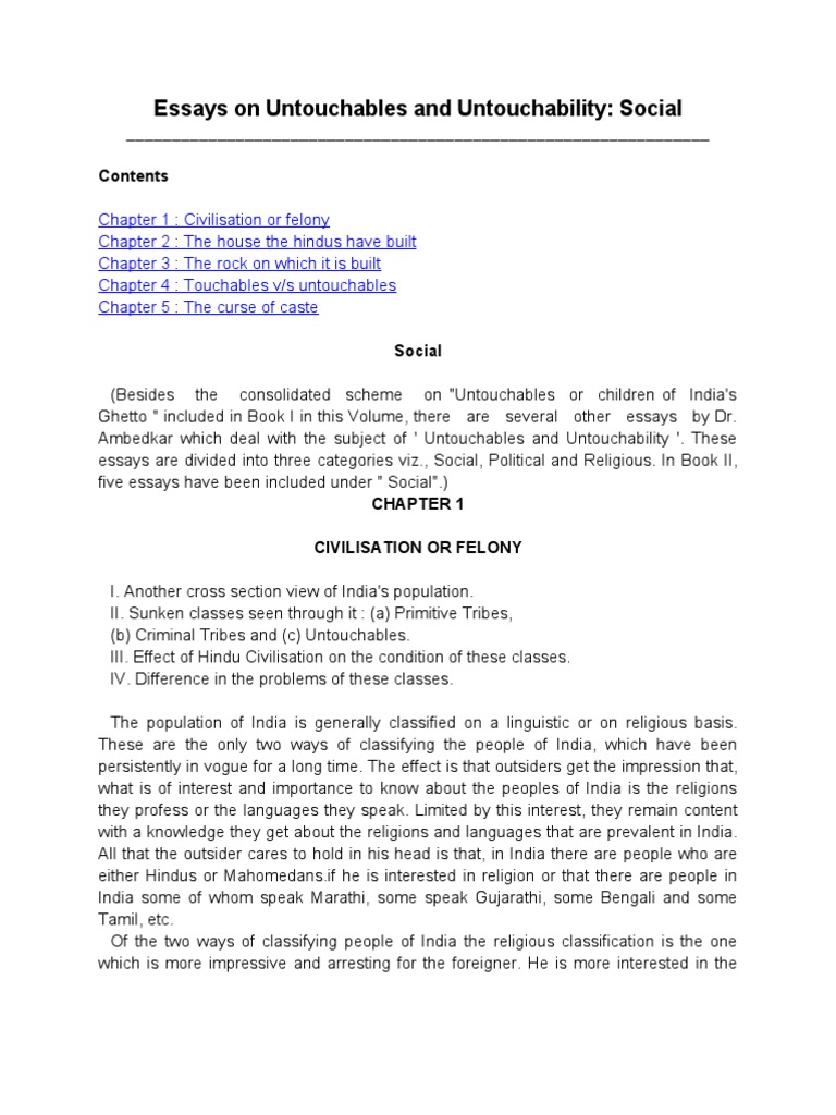 Essays On Untouchables and Untouchability 2 - Dr. B.R.ambedkar | Dalit ...