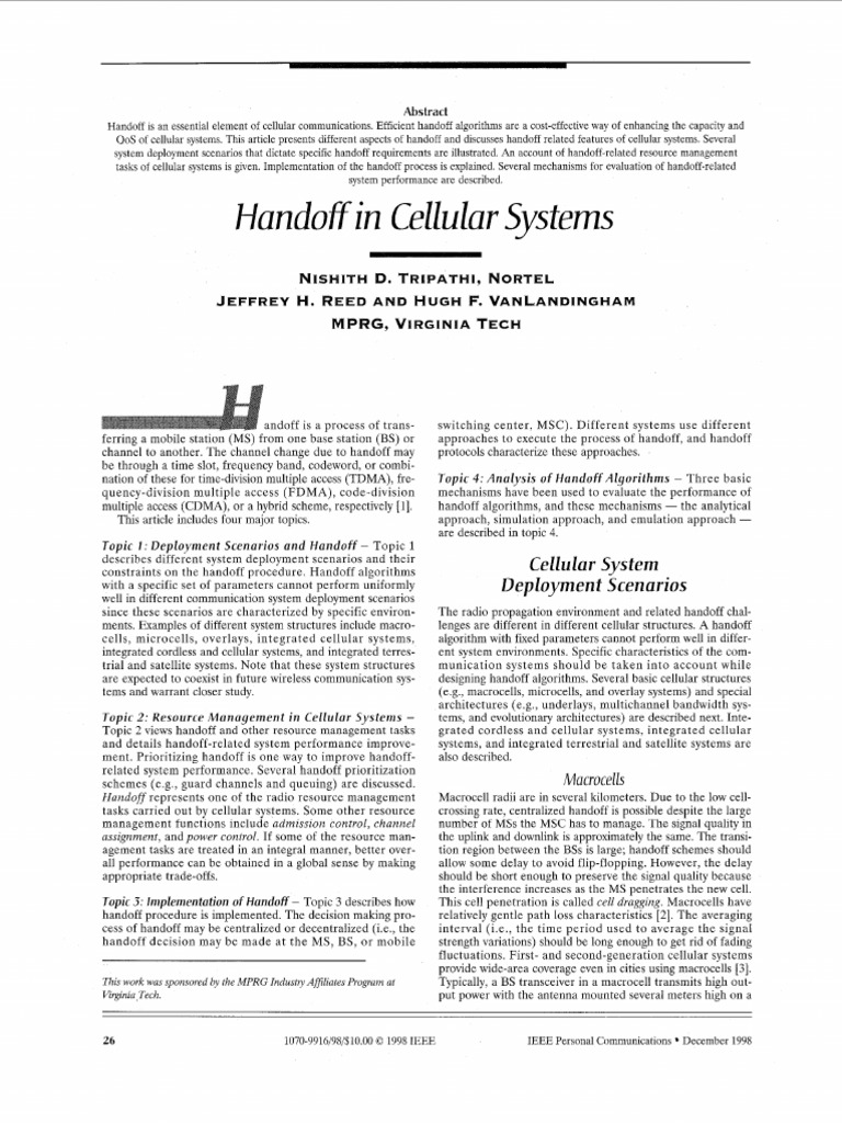 Cellular Handoff Algorithms Explained | PDF | Cellular Network ...