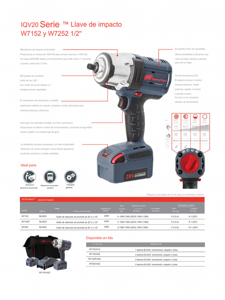Llave de Impacto Inalámbrica - Ingersoll Rand w7152 | PDF | Bienes manufacturados | Ingeniería ...