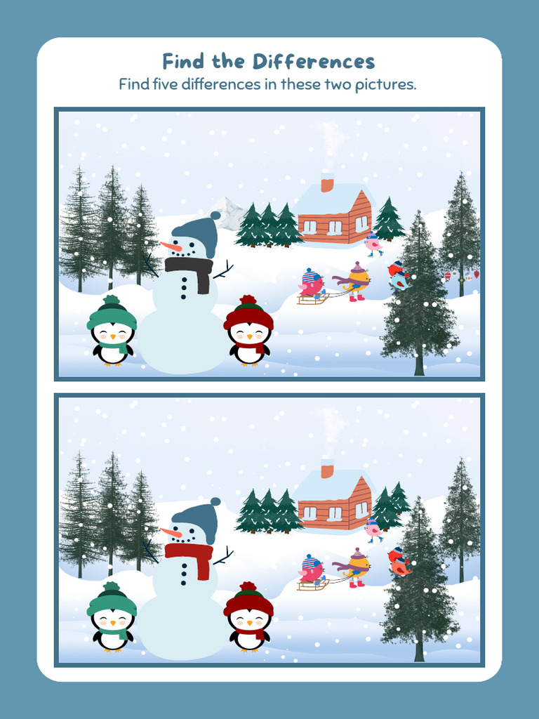 Blue and White Fun Find The Differences Worksheet | PDF